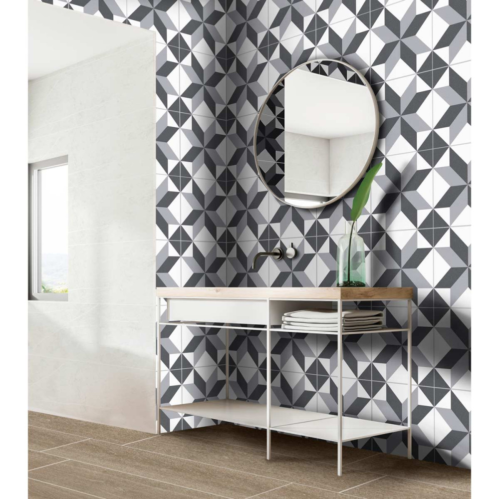 PISO PARED ARGENTA ROMBOS NEGRO 30.6x30.6cm